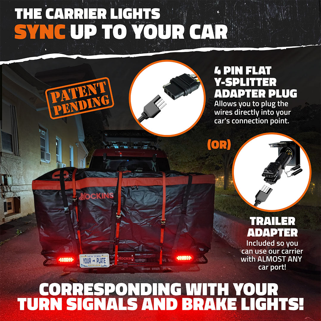 Heavy-Duty Hitch Carrier w/ Rear Lights & XL Cargo Bag – Mockins
