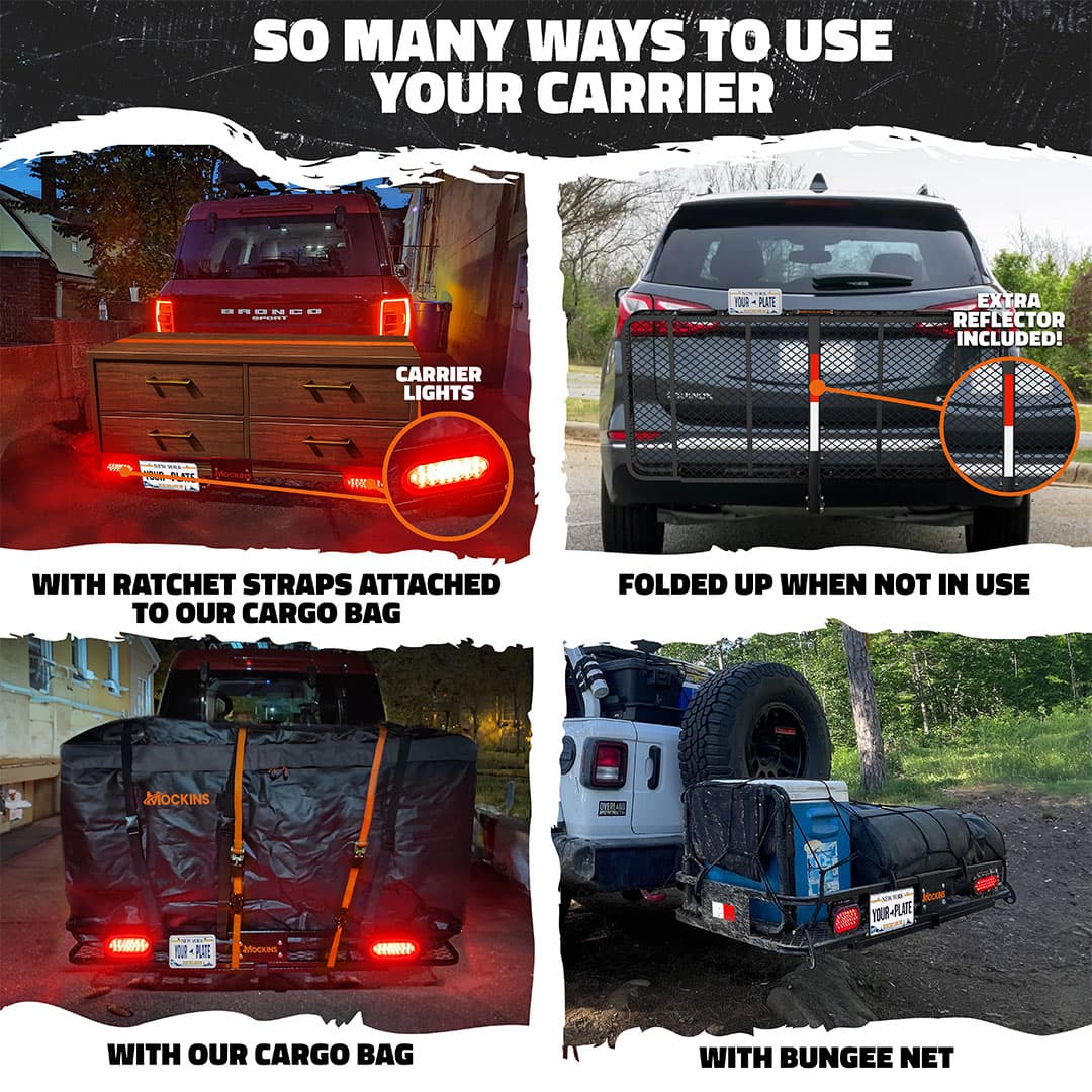 60"x20"x6" Hitch Carrier + Rear Lights – Mockins