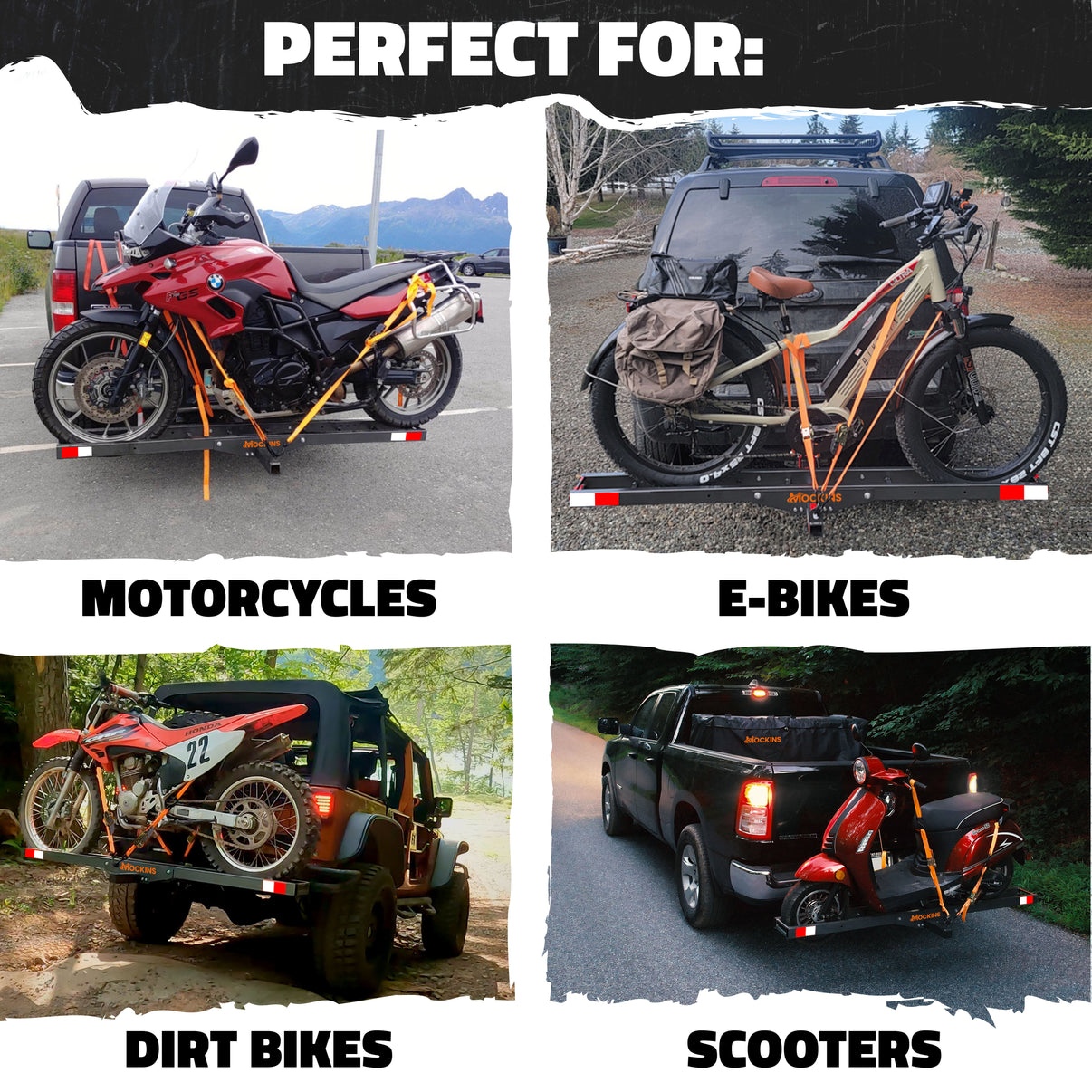 Heavy-Duty Anti-Tilt Hitch Motorbike Carrier w/ Ramp – Mockins