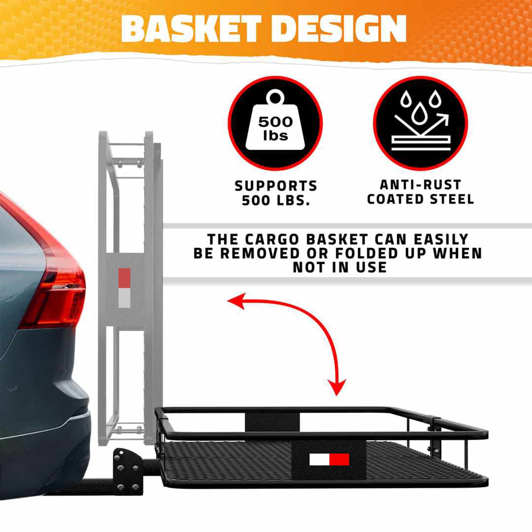 70"x30"x6" Hitch Mount Cargo Carrier | 500 Lbs Capacity Basket with Ra ...